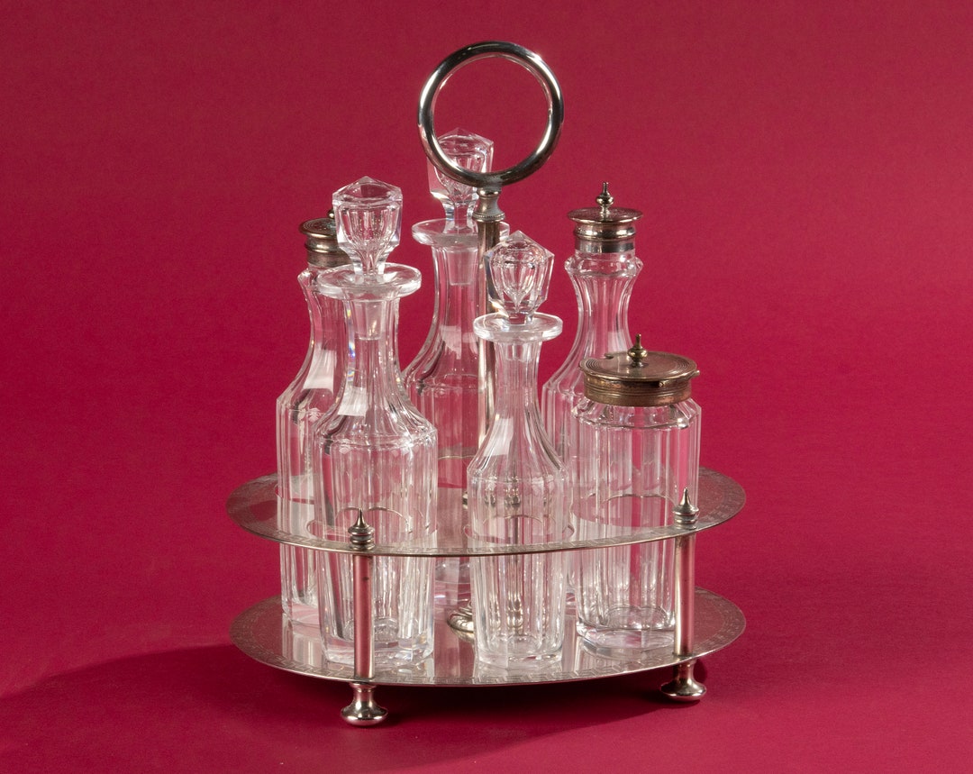 Antique Silver Plated and Crystal Cruet Set - Etsy