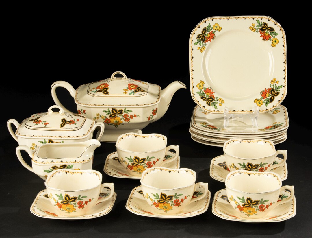 Art Deco Tea and Cake Set - Wood's Ivory Ware - England - Etsy