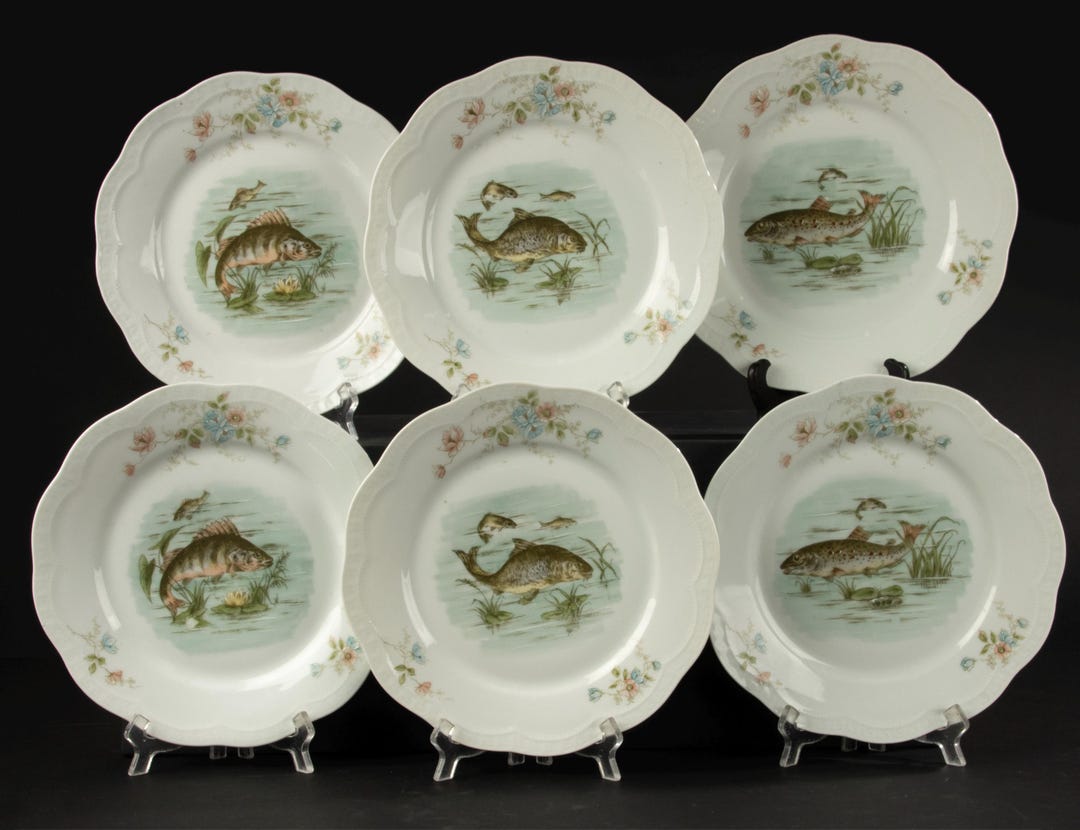 Set of 6 Antique Fish Plates - Etsy