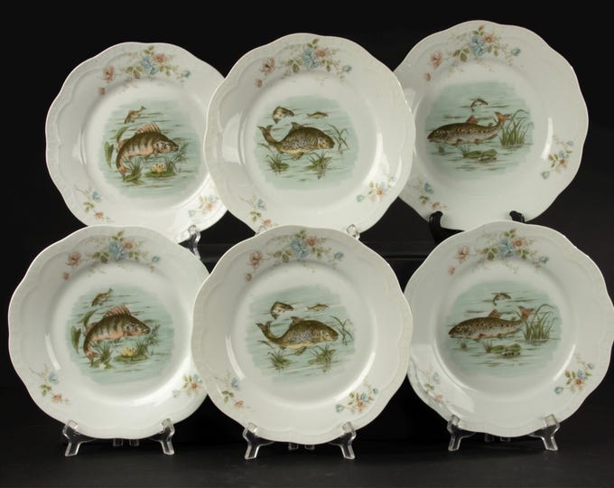 Set of 6 Antique Fish Plates - Etsy
