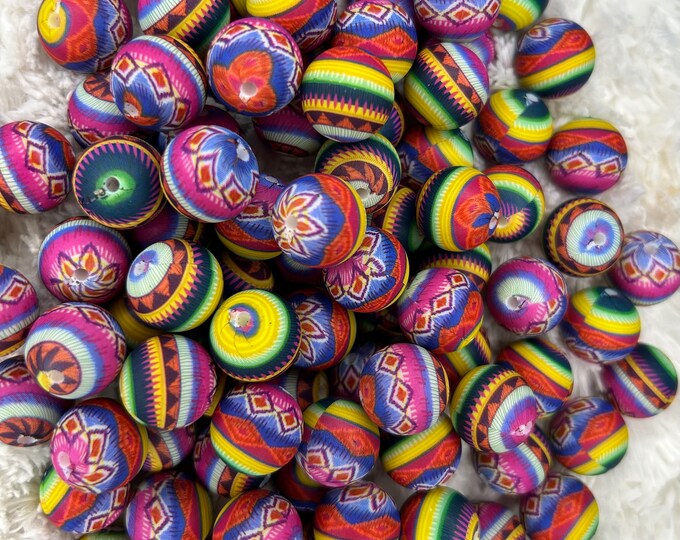 5 Pack Aztec Bright and Colorful 15mm Pattern/printed Beads Pens ...