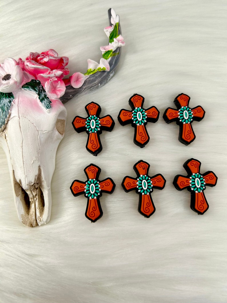 Brick Red Boho Concho Cross Focal Beads Cowboy Bead Western Bead Loose ...