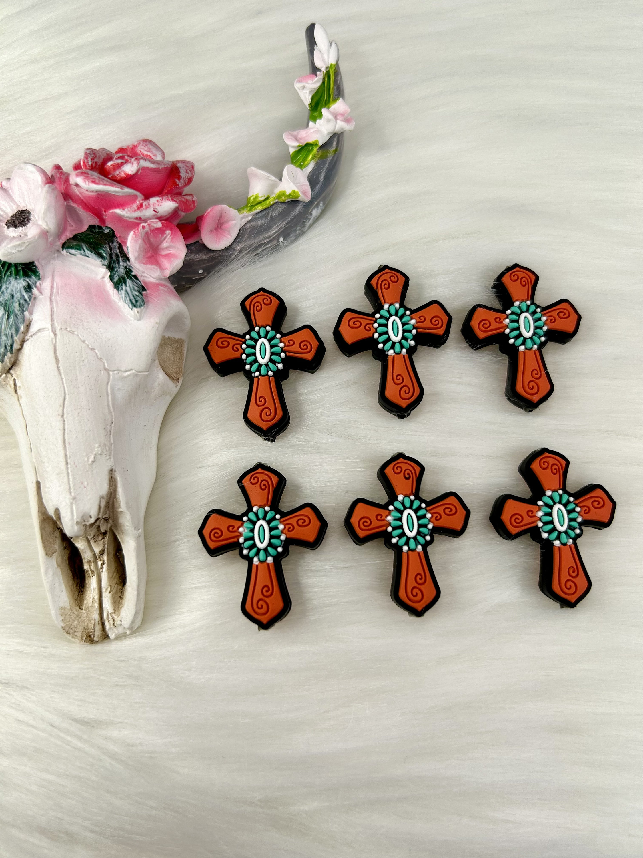 Brick Red Boho Concho Cross Focal Beads Cowboy Bead Western Bead Loose ...