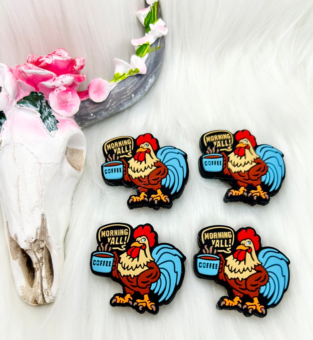 2 Pack Morning Yall Rooster With Coffee Focal Bead, Beaded Pen, Beaded ...
