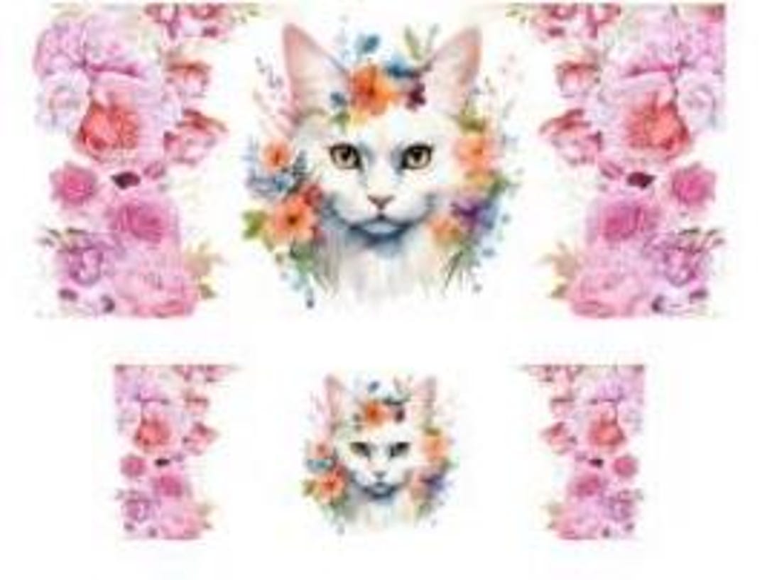 White Cat With Pink Floral Mini Wrap UV DFT Sticker Print for Mini ...