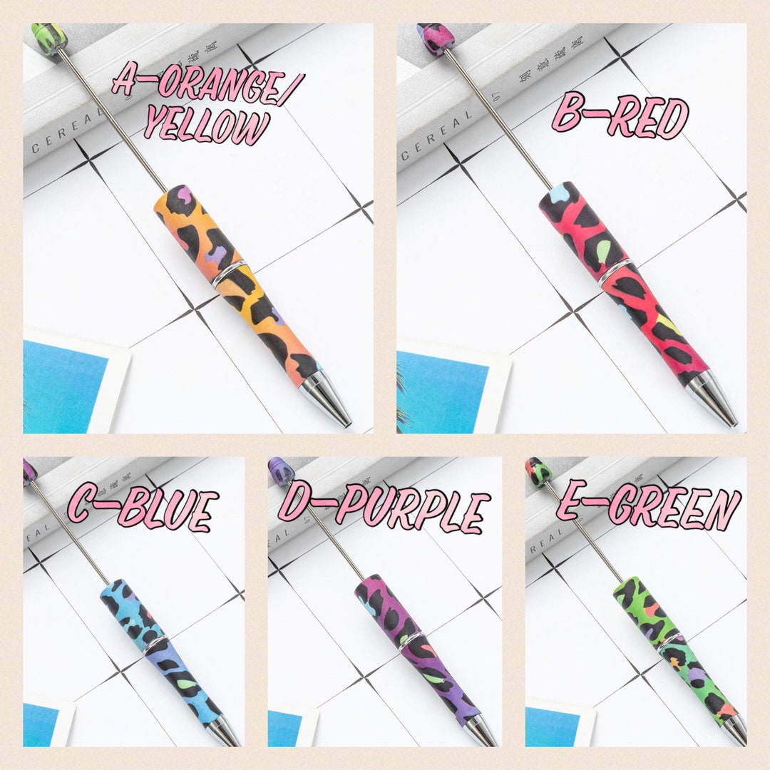 Fading Color Leopard Print Beadable Pens, DIY Plastic Blank Beadable ...