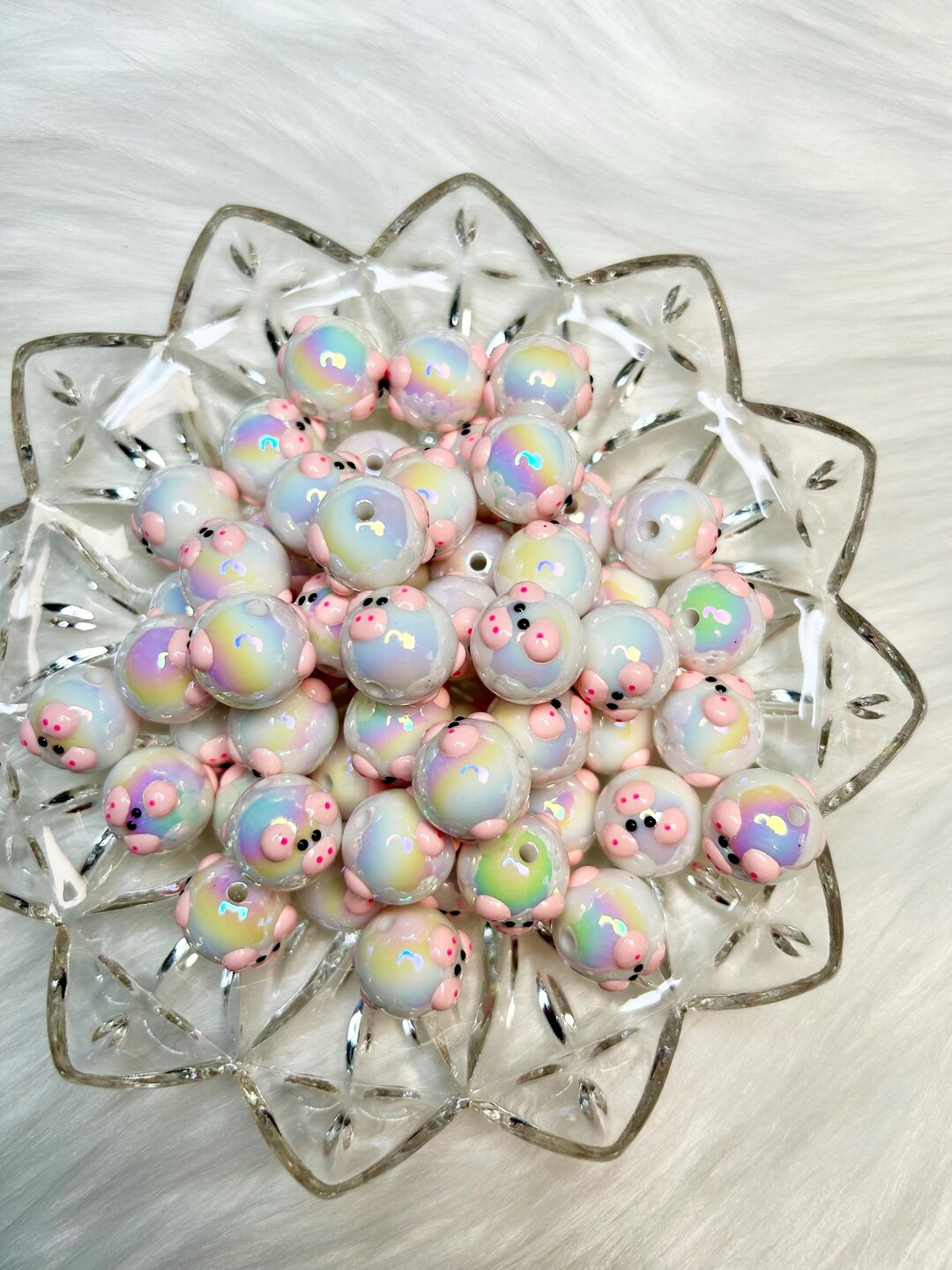 2 Pack 16MM Hand Drawn Pig Acrylic Beads, Bubblegum Beads, Acrylic ...