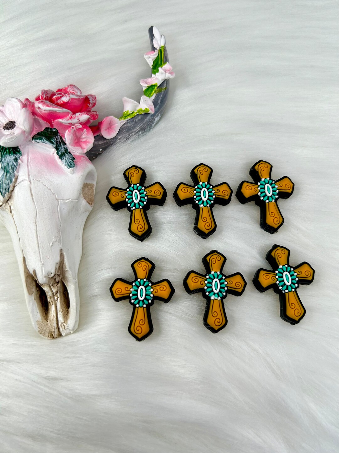 Orange Boho Concho Cross Focal Beads Cowboy Bead Western Bead Loose ...