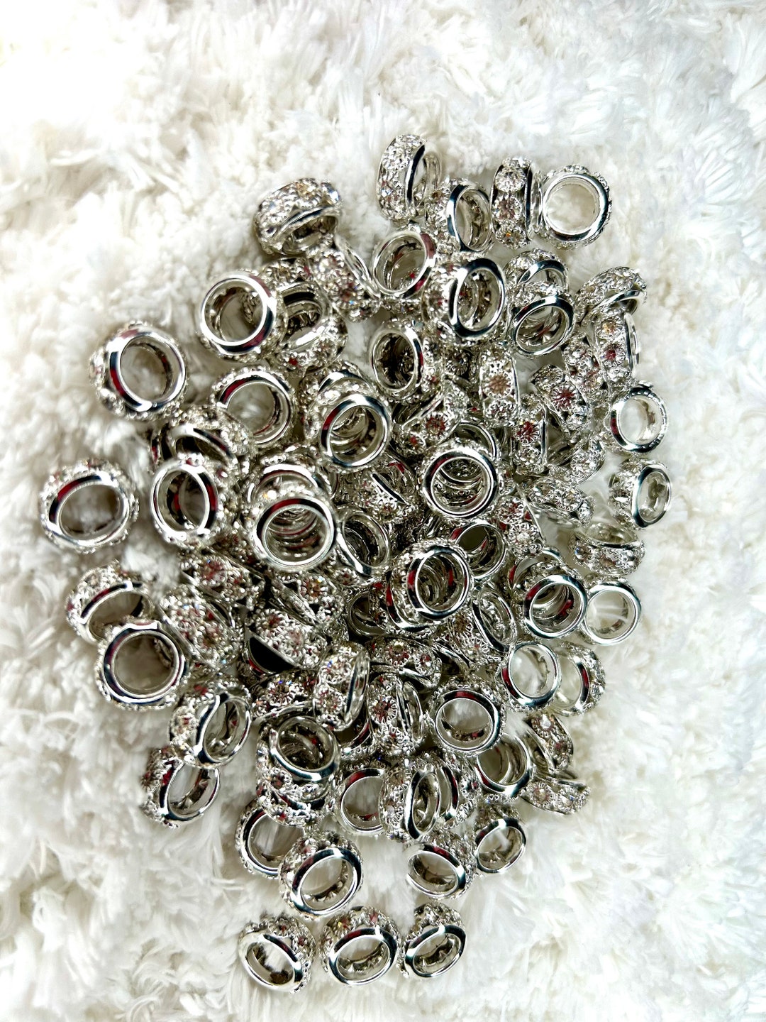 Crystal 10 Pack Rhinestone Bead 12mm Large Hole Rhinestone Spacers ...