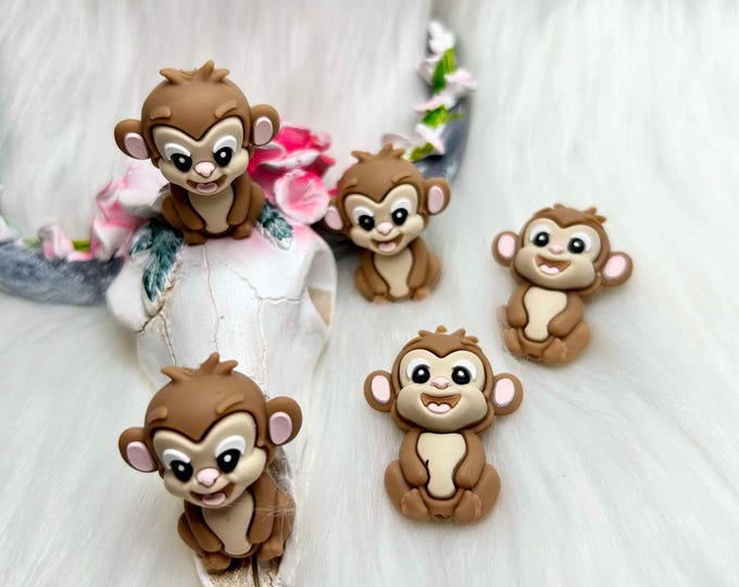 2 Pack Tan Monkey 3D Focal Bead - Etsy