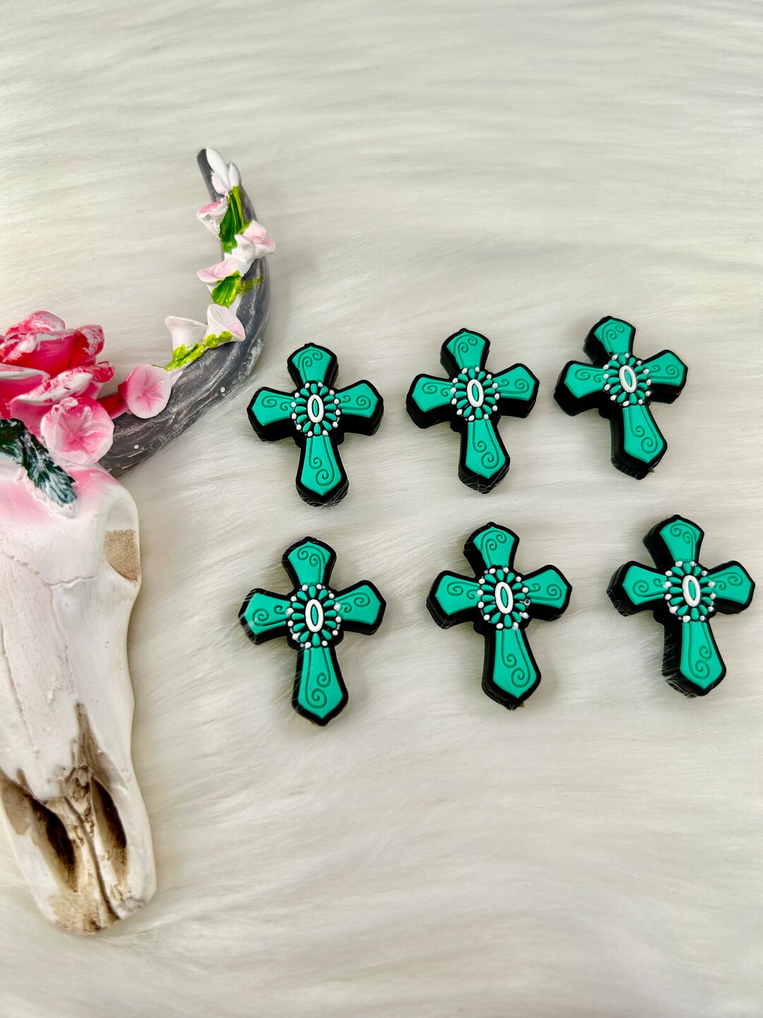 Teal Boho Concho Cross Focal Beads Cowboy Bead Western Bead Loose ...