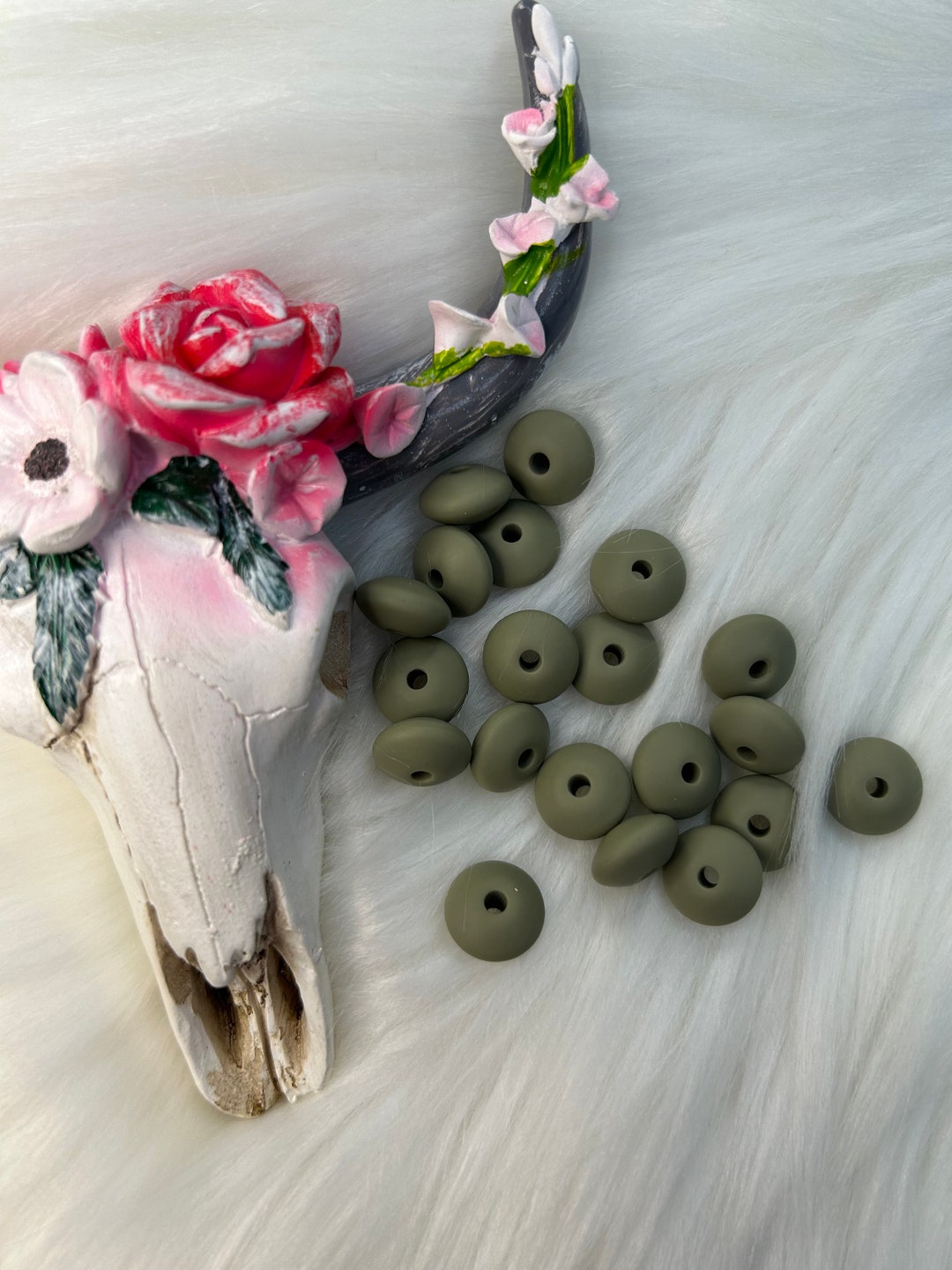 10 Pack Grey Green Lentil 14mm Beads Beaded Pen, Beaded Bracelet ...