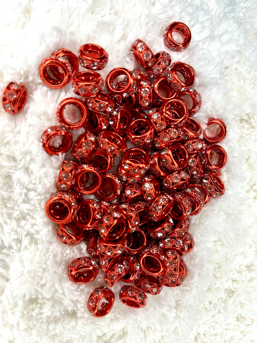 Red 10 Pack Rhinestone Bead 12mm Large Hole Rhinestone Spacers ...