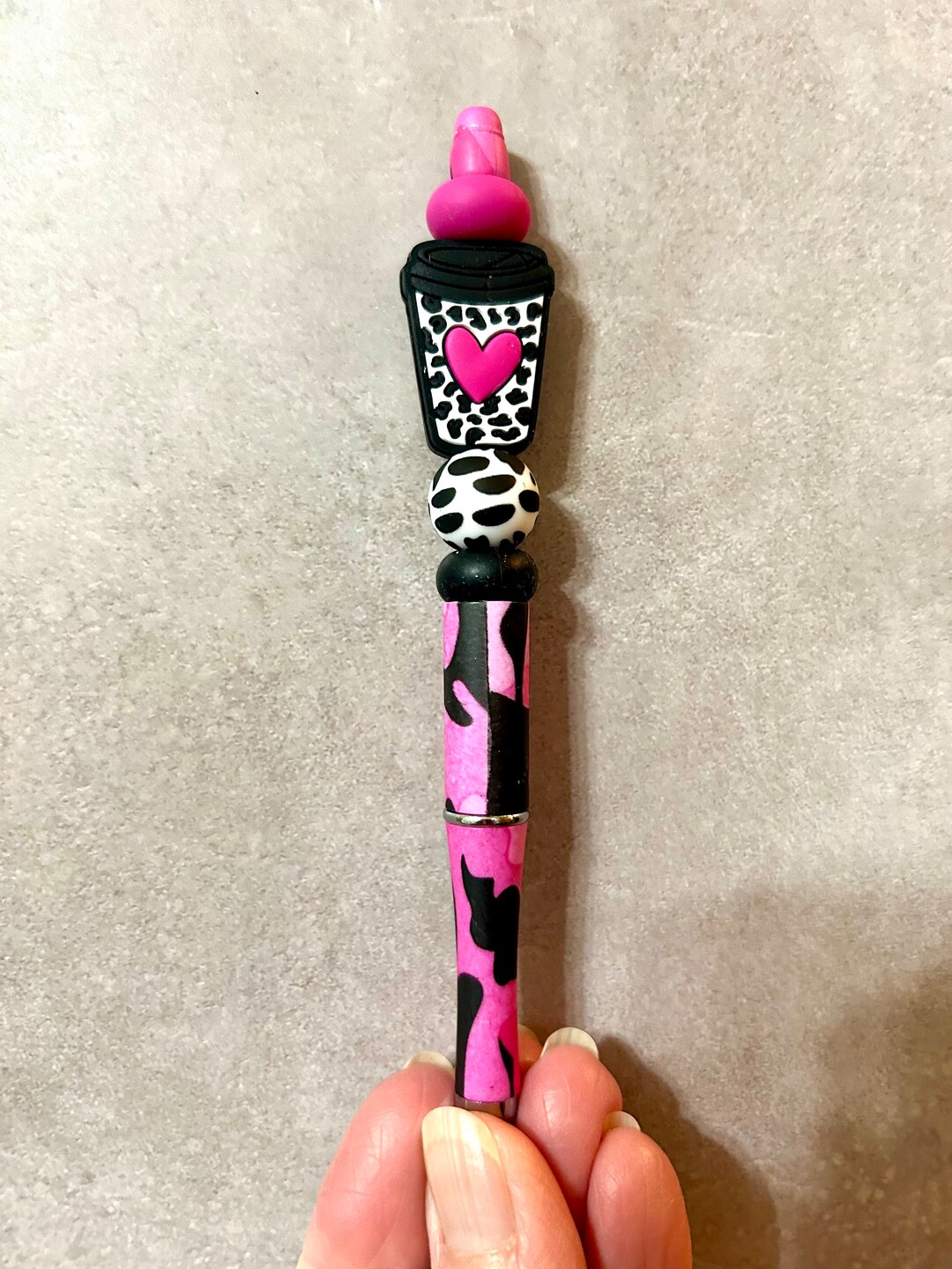 Cowprint Coffee Cup With Pink Heart Pen DYI Kit Loose - Etsy