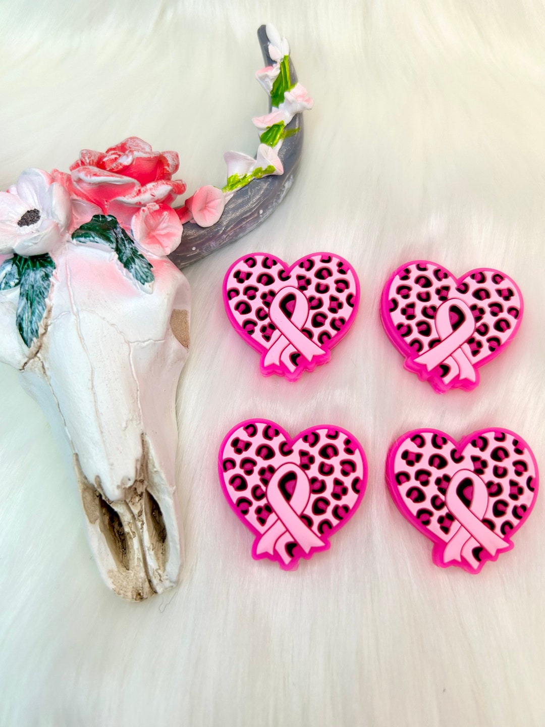 Heart Leopard Breast Cancer Awareness Focal Bead, Beaded Pen, Beaded ...