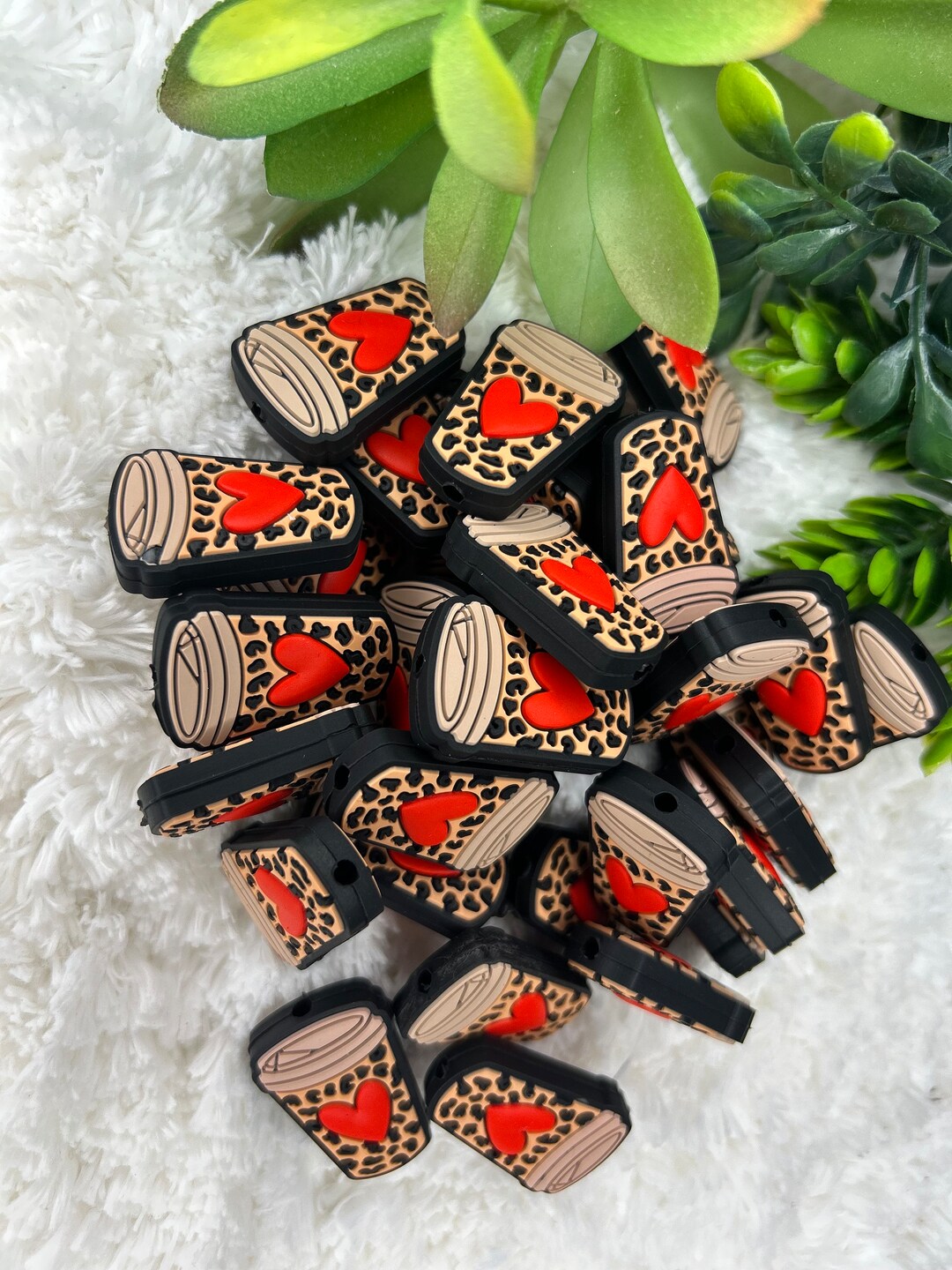 Leopard Red Heart Cup Focal Bead Cartoon Character Animal Beads Loose ...