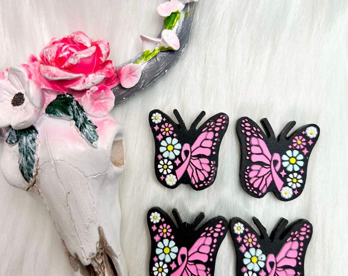 2 Pack Butterfly Breast Cancer Awareness Focal Bead, Beaded Pen, Beaded ...