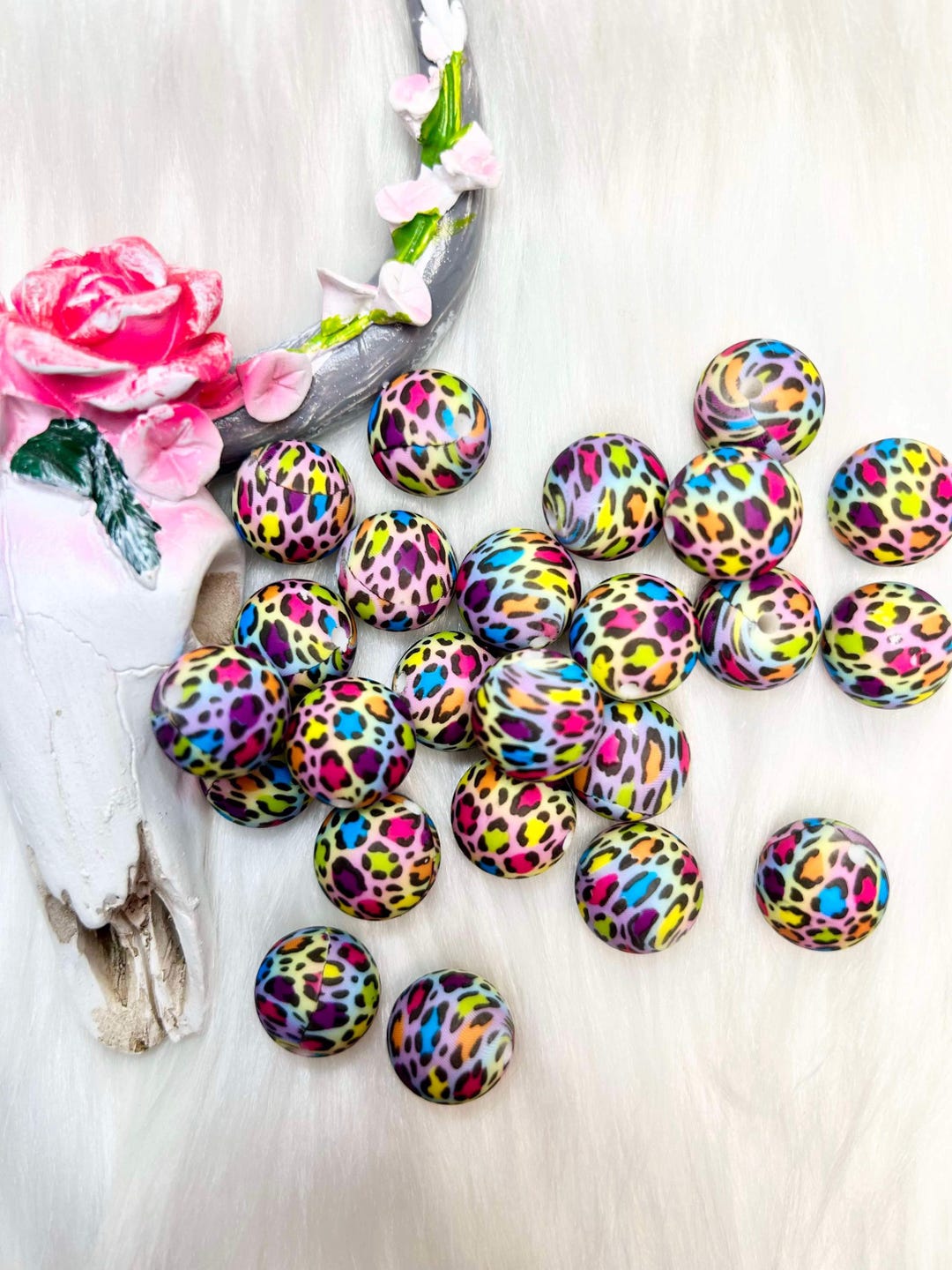 5pk Rainbow Leopard 15mm Bead, Bead Beaded Pen, Beaded Bracelet, Beaded ...