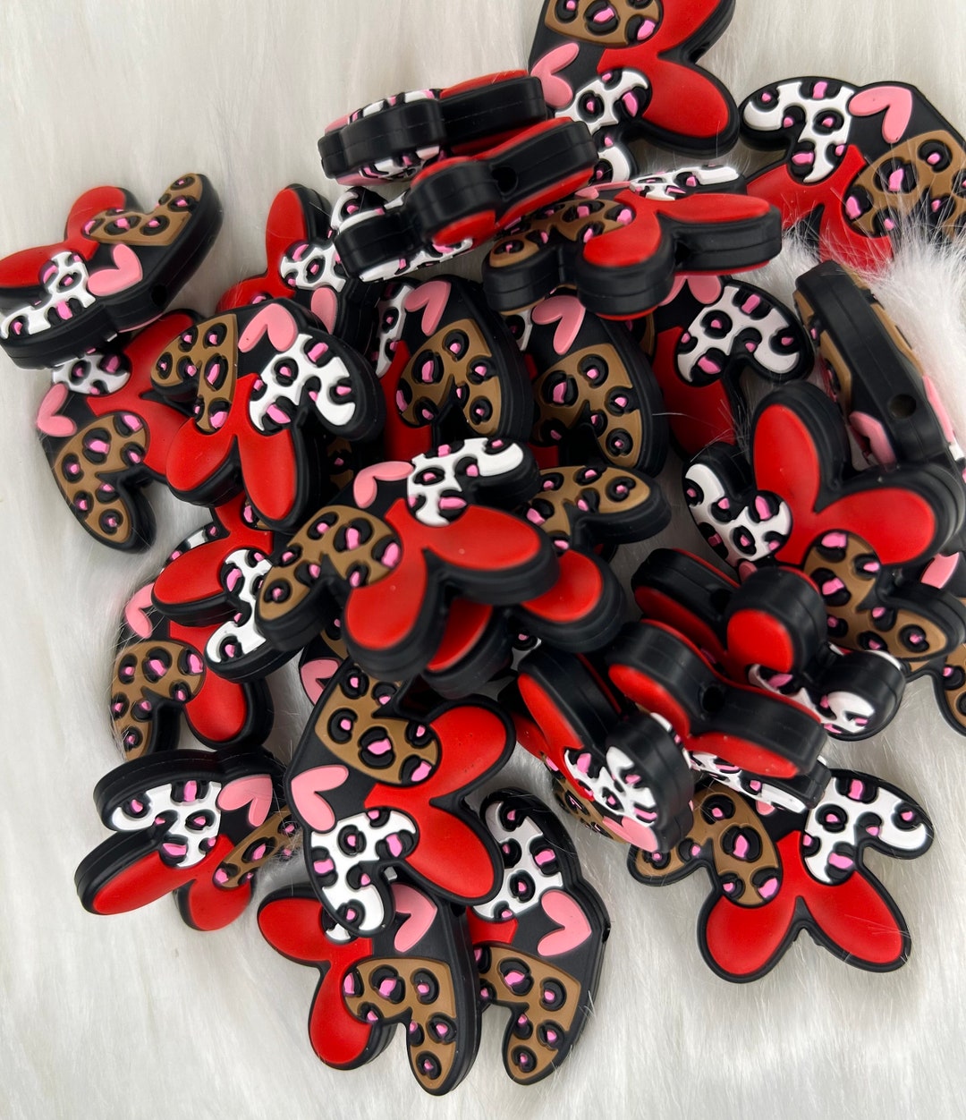 Triple Red Leopard Heart Focal, Focal Bead for Wristlet, Focal Bead for ...