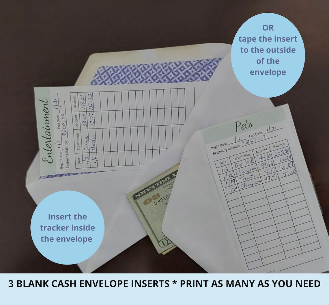 72 Cash Envelope Inserts Cash Envelope Tracker Cash Tracker - Etsy