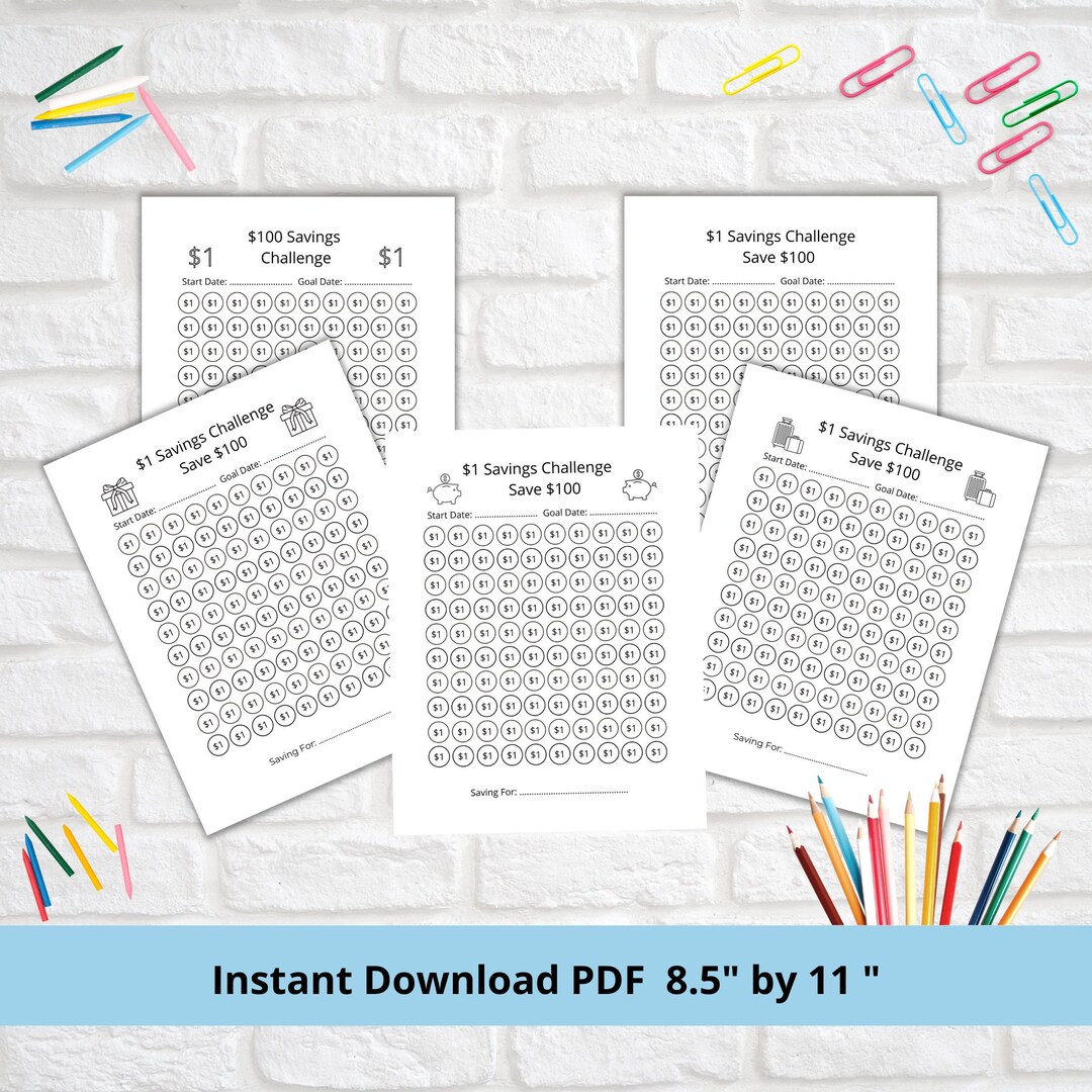 1 Dollar Money Savings Bundle Printable, 100 Day Saving Challenge, One ...