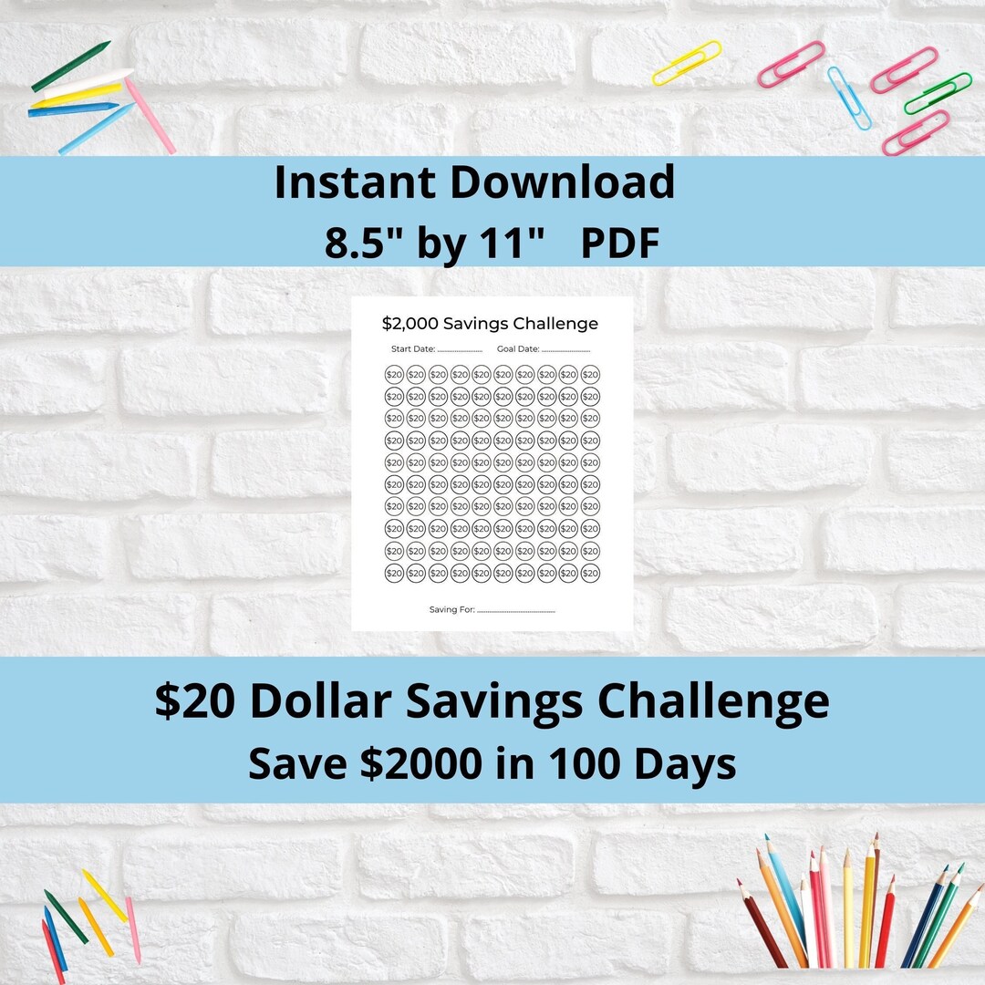 2k Savings Challenge Printable, 20 Dollar Challenge, 2k Savings Tracker ...
