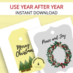 Merry Christmas Gift Tags Printable, Happy Holidays Printable Gift Tags ...