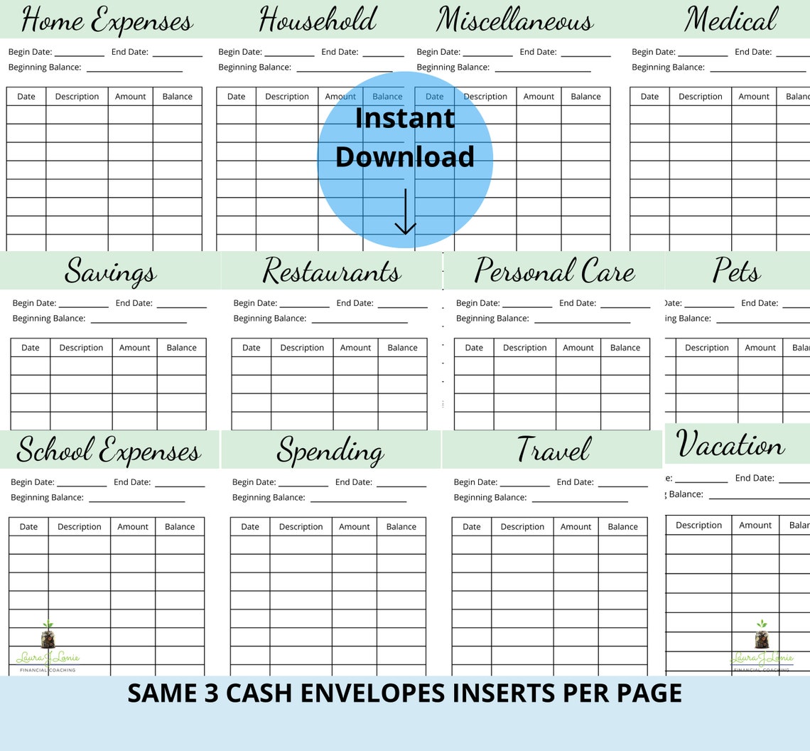72 Cash Envelope Inserts Cash Envelope Tracker Cash Tracker - Etsy