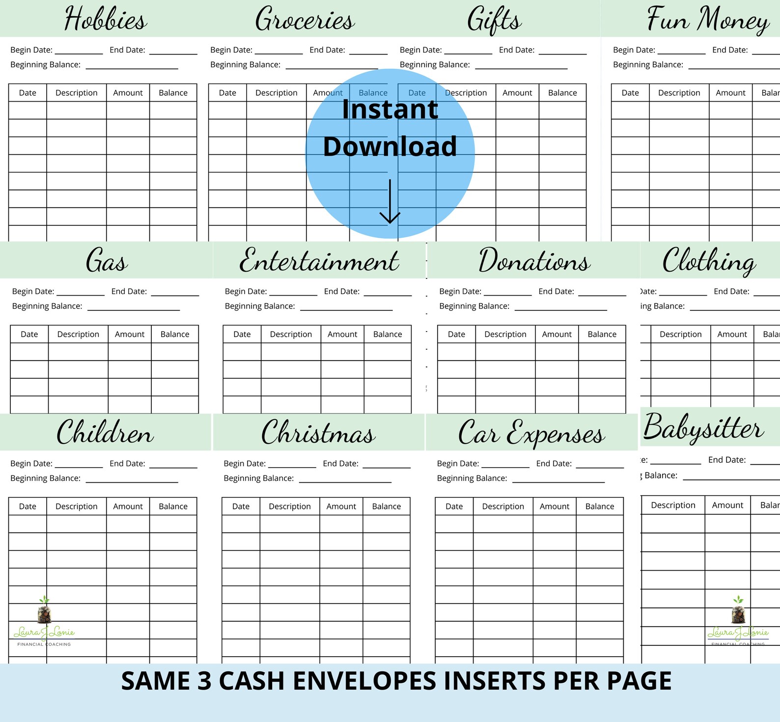 72 Cash Envelope Inserts, Cash Envelope Tracker, Cash Tracker Printable ...