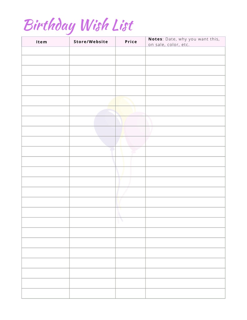 Printable Wish List Bundle, Digital Birthday Wish Lists, Christmas ...