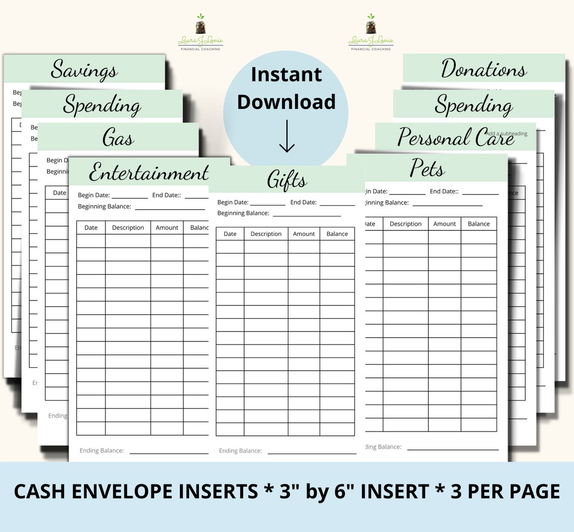 72 Cash Envelope Inserts Cash Envelope Tracker Cash Tracker - Etsy