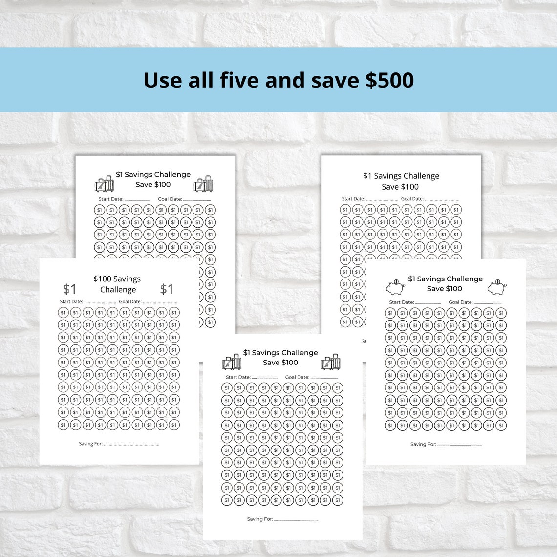 1 Dollar Money Savings Bundle Printable Saving Challenge - Etsy