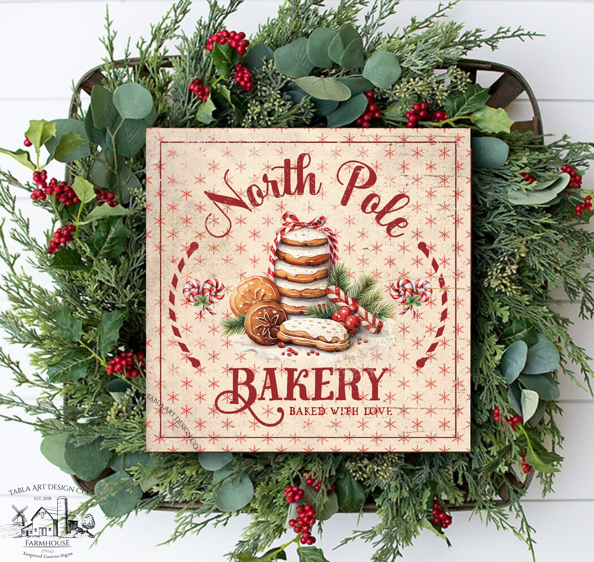 North Pole Bakery Christmas Canvas Sign Christmas Wall Art Christmas