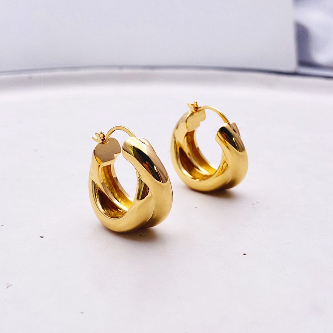 Thick Gold Hoops, Gold Chunky Hoops, Gold Everyday Hoops, Huggie Hoop ...