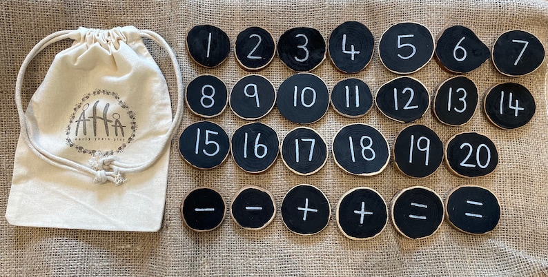 Numbers 1 to 20 on Wooden Log Slices With Symbols|chalkboard Logs|maths ...
