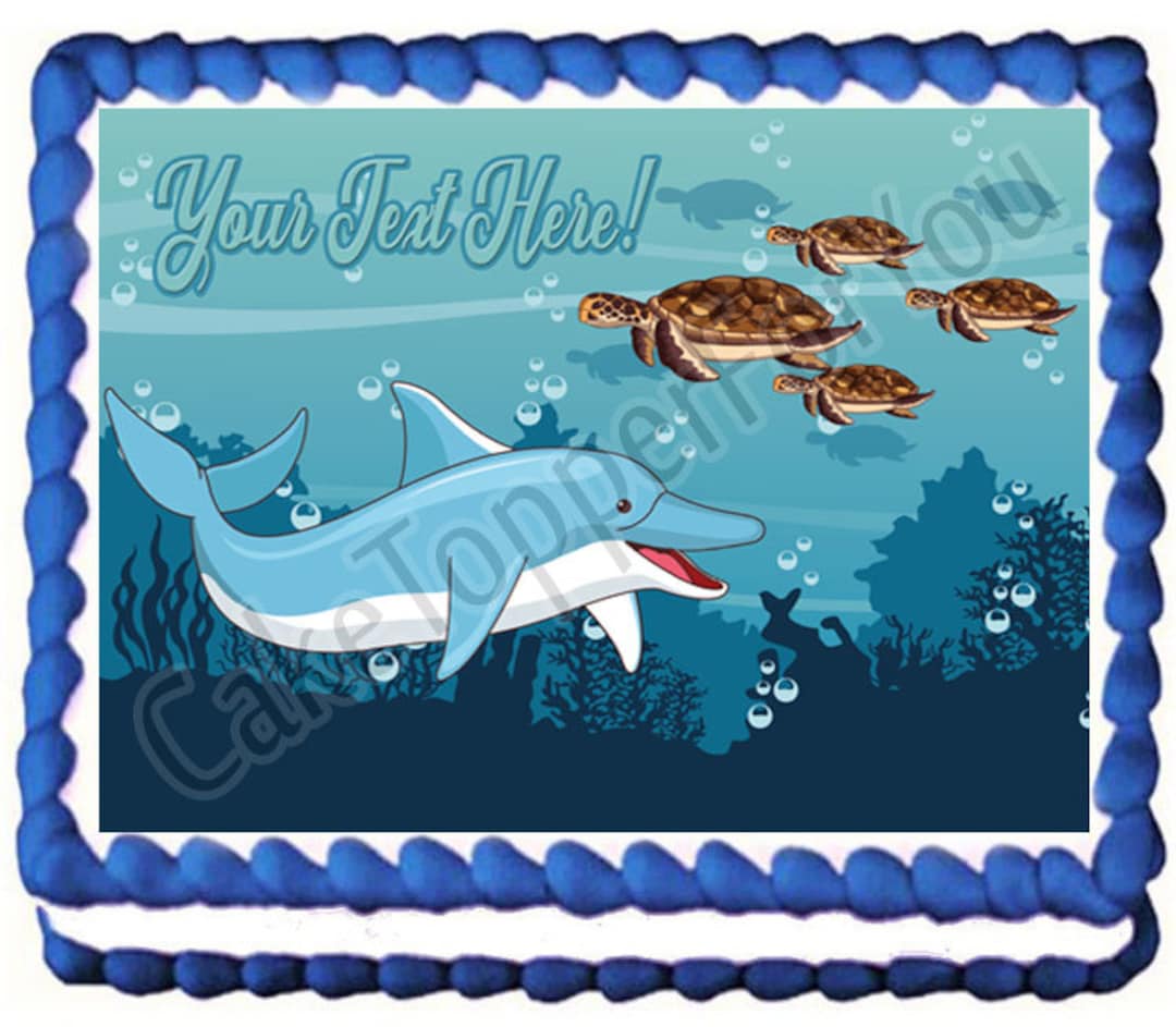 Sea With Dolphin and Turtles - Edible Cake or Cupcake Topper - Etsy