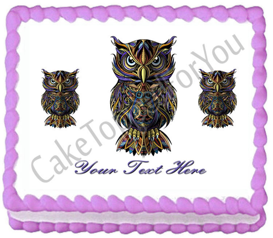 Owl Drawn - Edible Cake or Cupcake Topper - Etsy