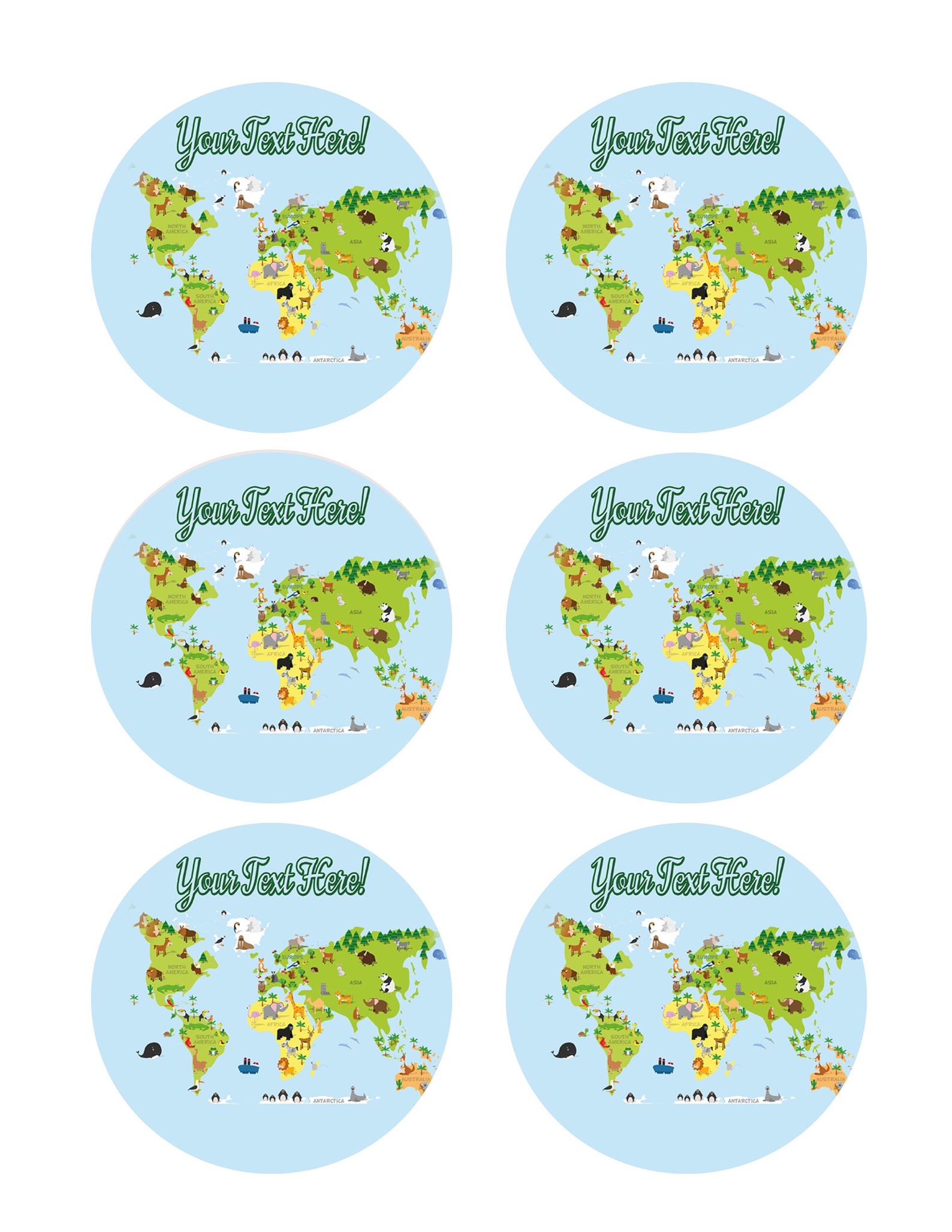 Animal World Map Edible Cake or Cupcake Topper - Etsy