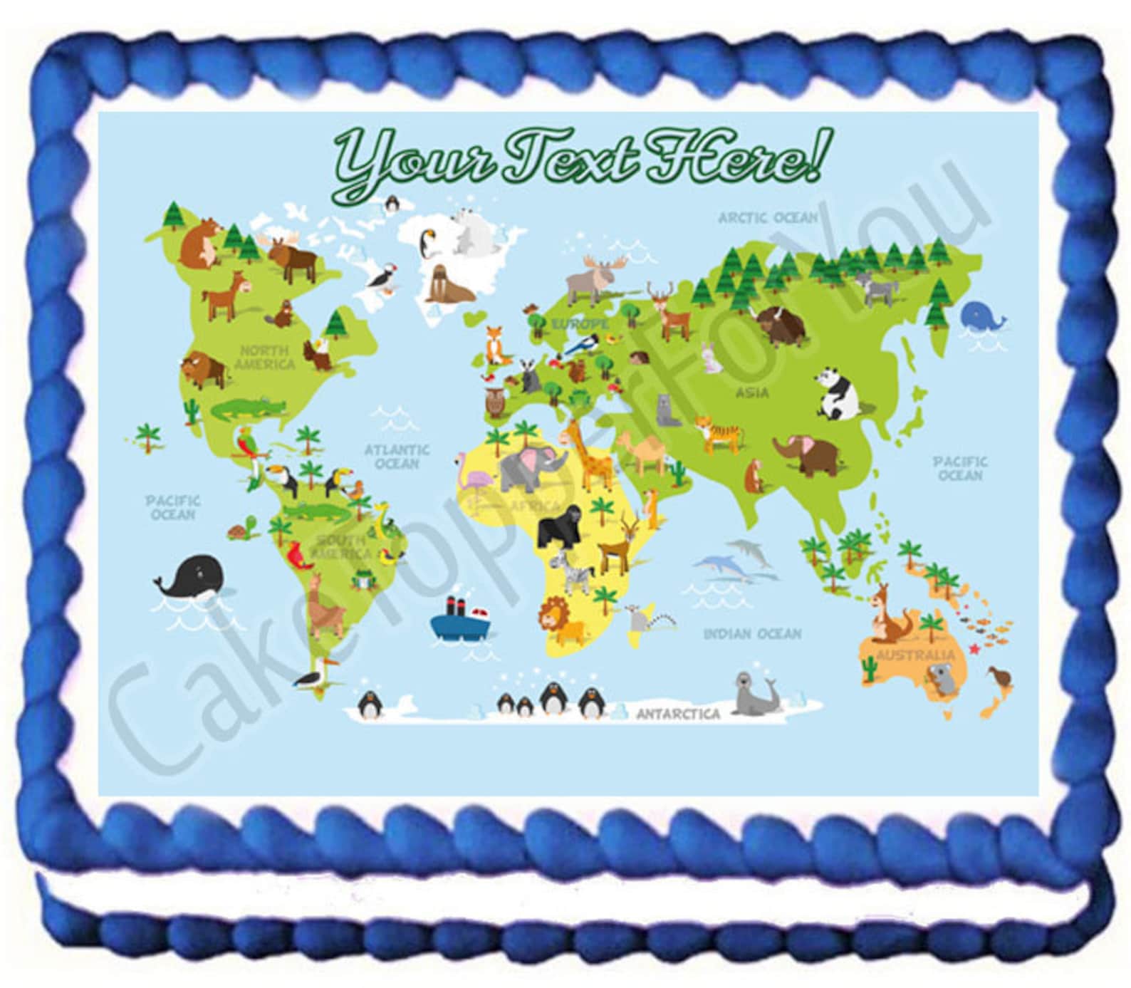 Animal World Map Edible Cake or Cupcake Topper - Etsy