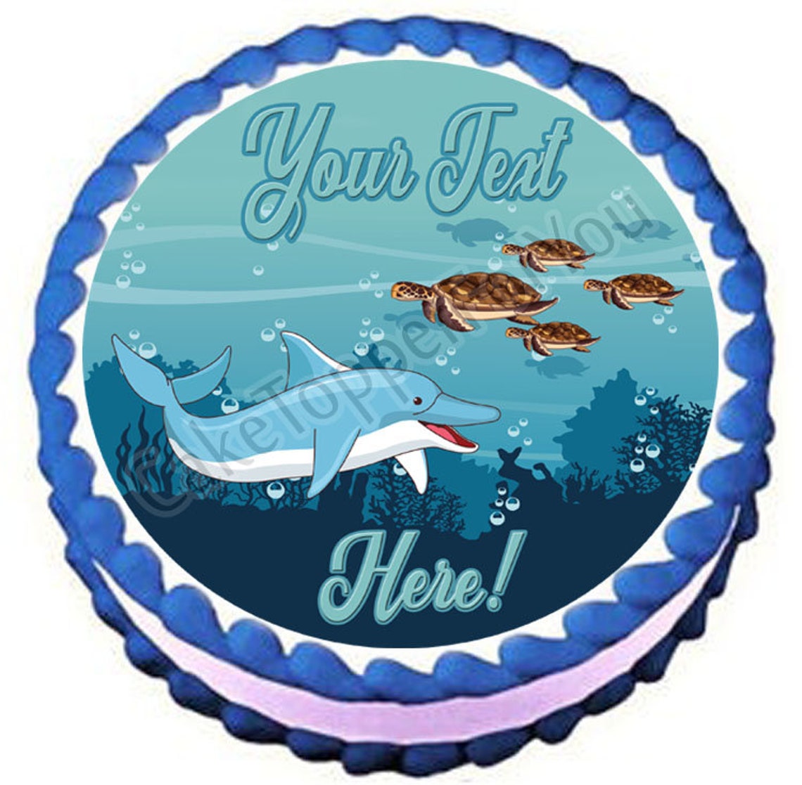 Sea With Dolphin and Turtles - Edible Cake or Cupcake Topper - Etsy