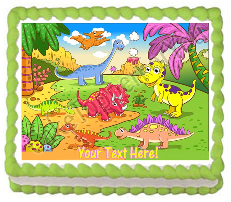 Cute Dinosaurs in Prehistoric Scene Edible Cake or Cupcake | Etsy