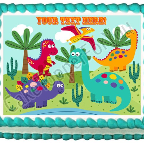 Cute Dinosaurs in Prehistoric Scene Edible Cake or Cupcake - Etsy