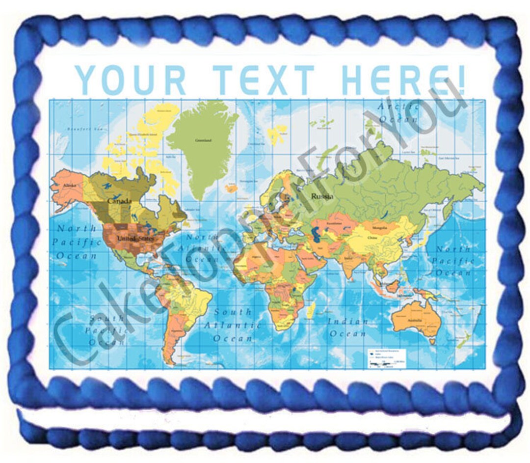 Detailed World Map - Edible Cake or Cupcake Topper - Etsy