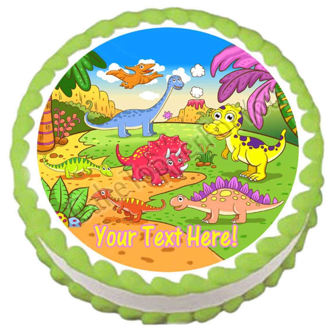 Cute Dinosaurs in Prehistoric Scene Edible Cake or Cupcake | Etsy