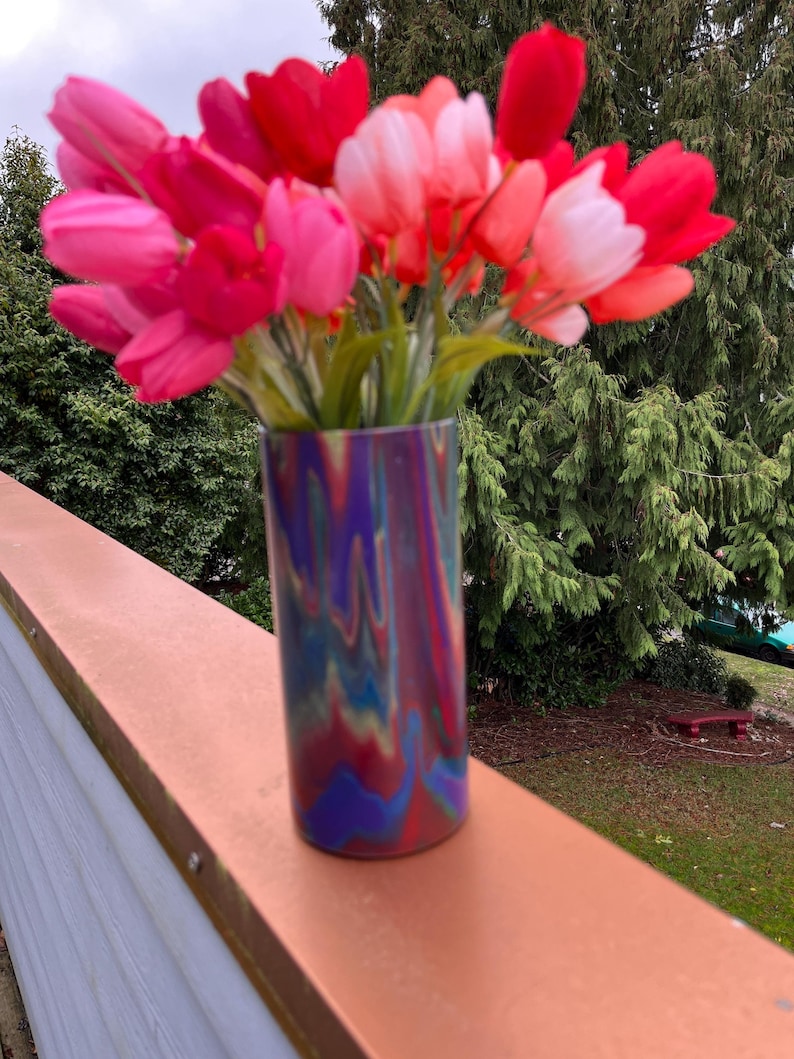 Dark Multicolor Cylinder Glass Vase Reds Blues Greens Yellow White - Etsy