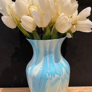 Light Blue and Cream Glass Vase for Flowers - Etsy