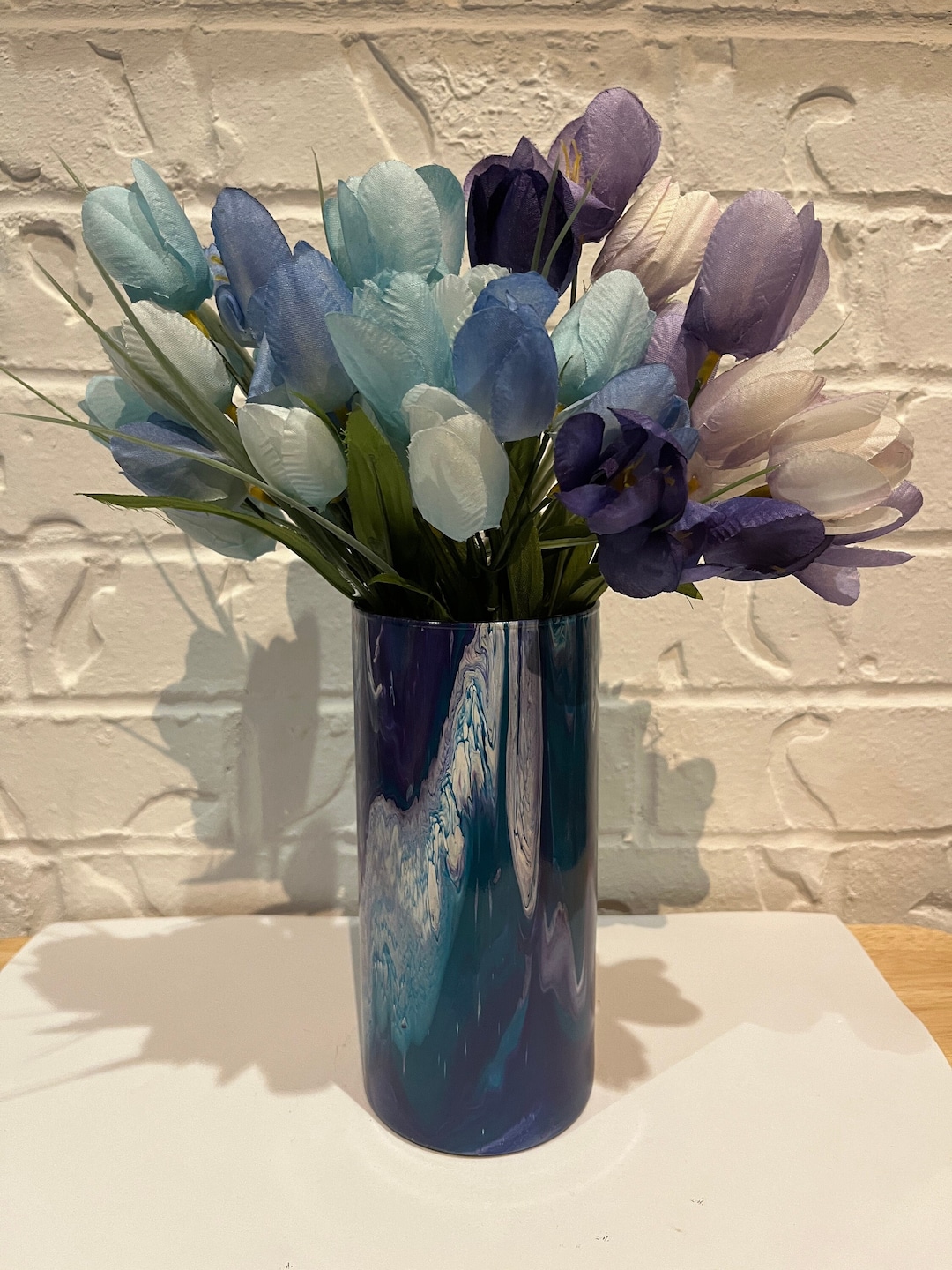 Purple, Lavender, Teal and White Glass Vase for Flowers - Etsy