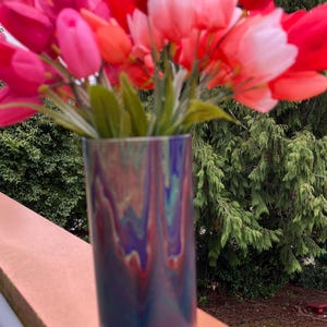 Dark Multicolor Cylinder Glass Vase Reds Blues Greens Yellow White - Etsy
