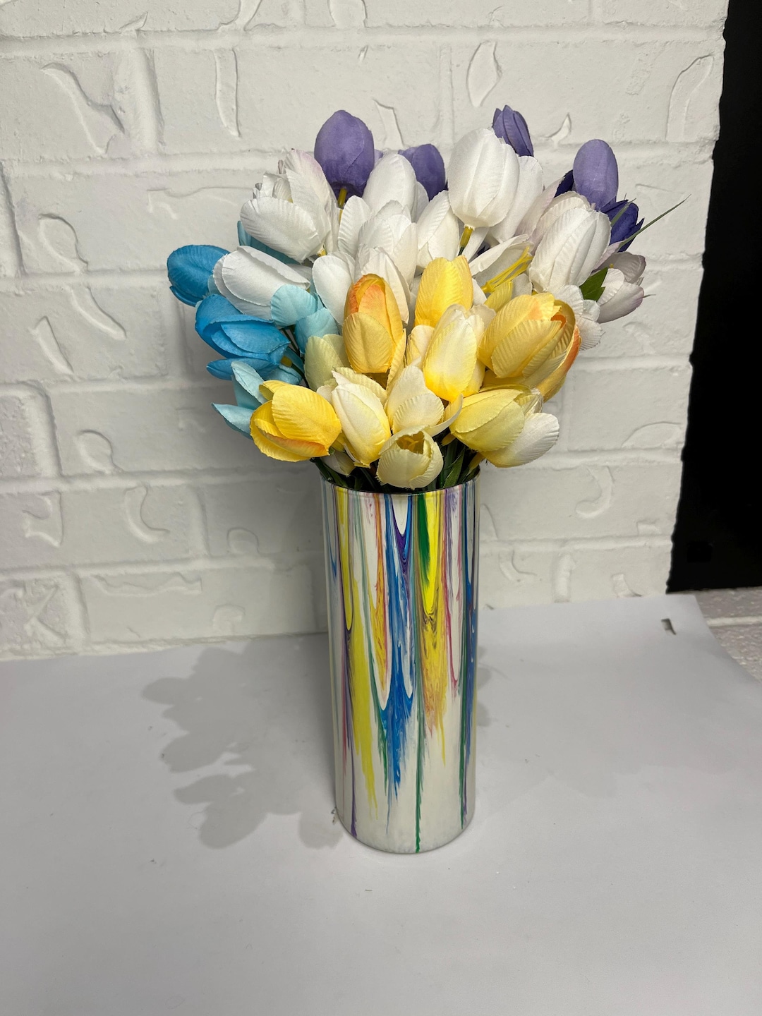 Many Colors Glass Vase Rainbow on White Hand Painted Vase for Flowers ...