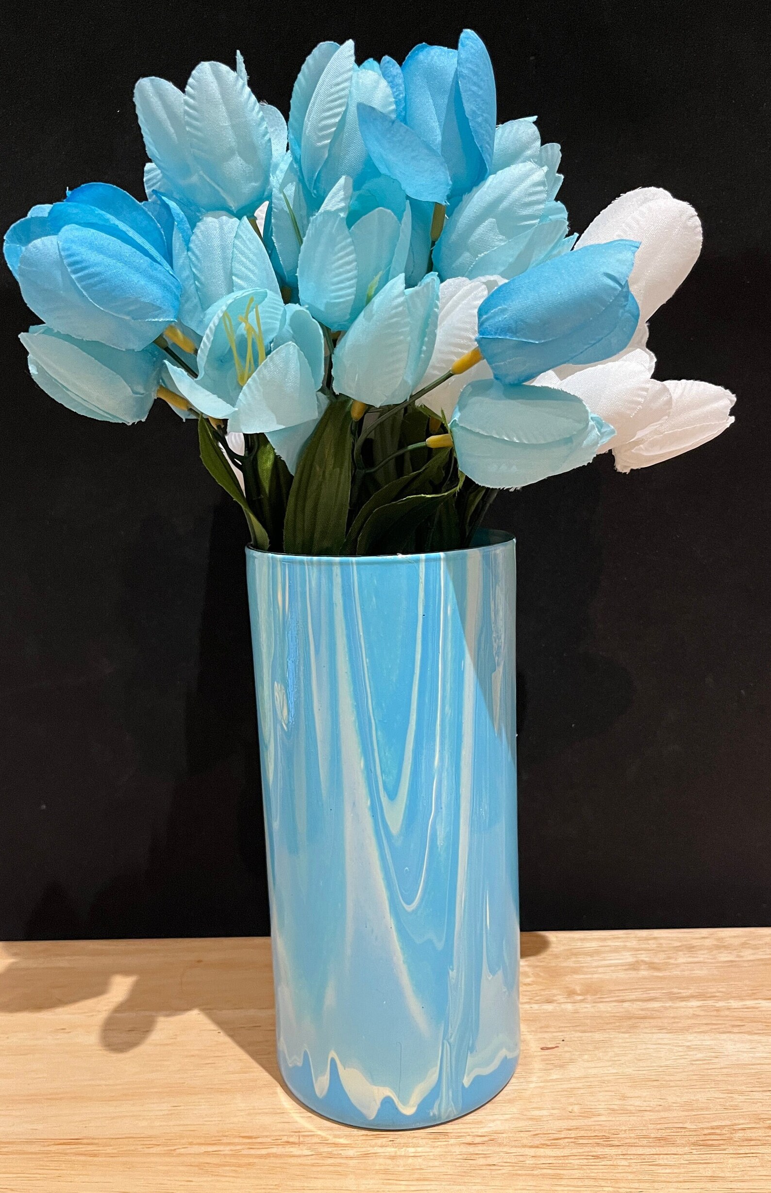 Light Blue and Cream Glass Vase for Flowers - Etsy